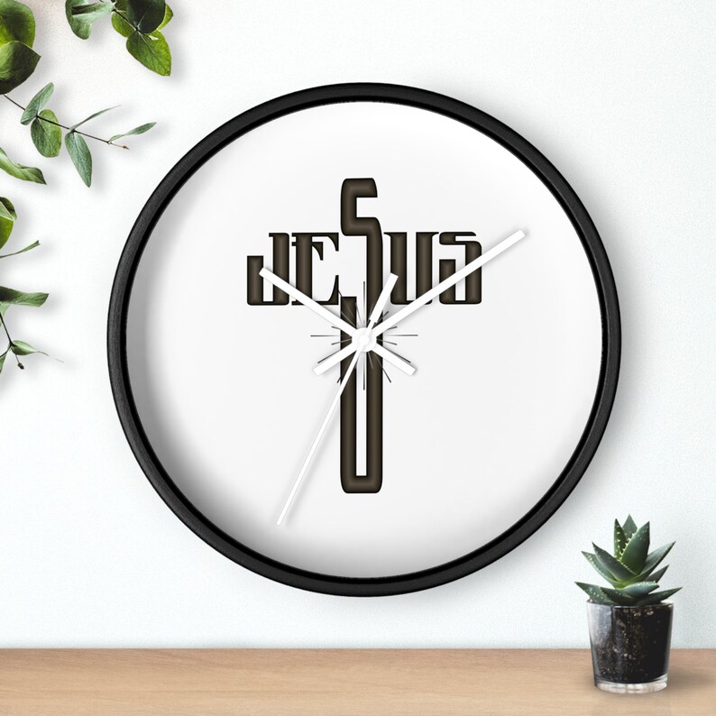 Jesus Word Art Clock, Jesus Cross Wall Clock, Christian Clock, Cross ...