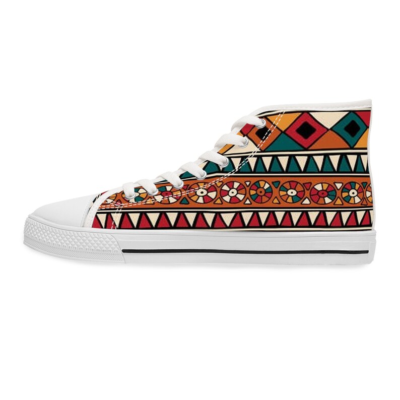 Women's High Top Sneakers, African Pattern Shoes, Geometric Design ...