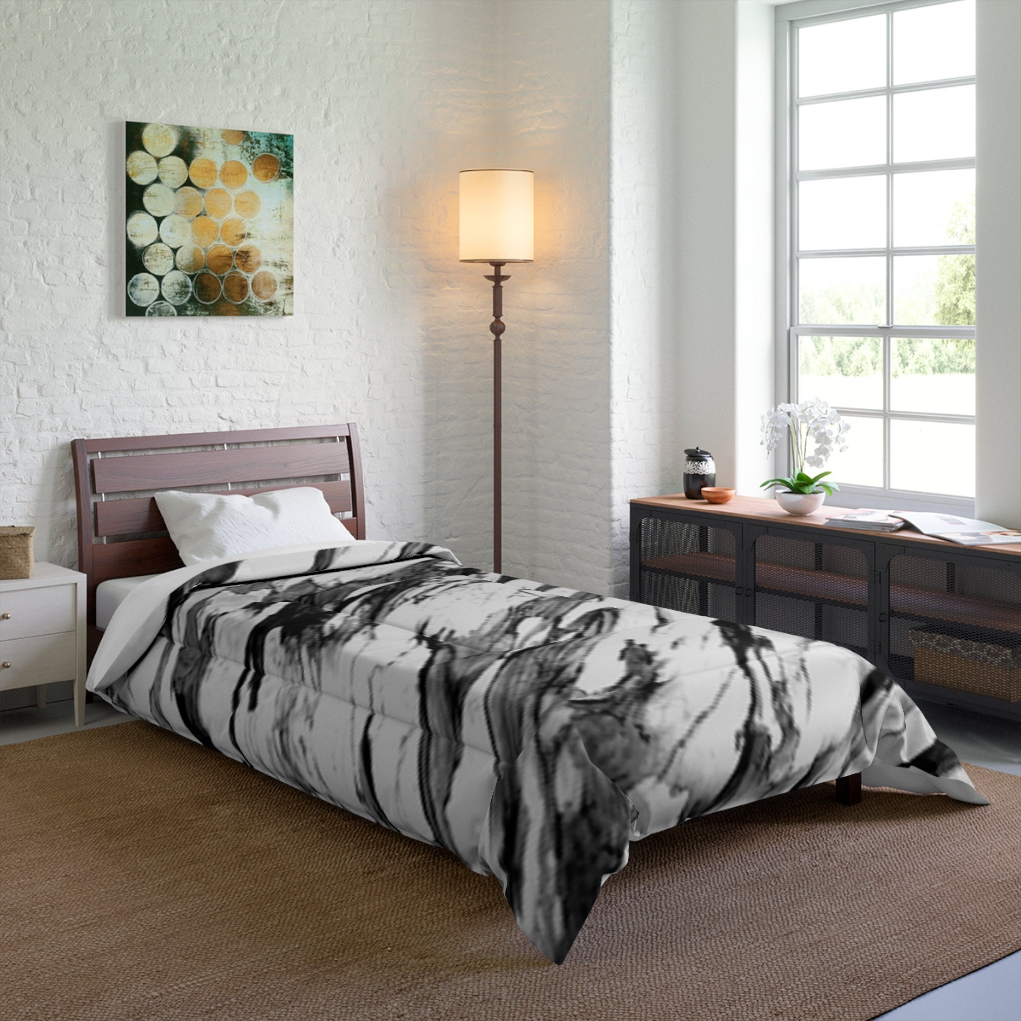 Comforter, Black and White Marble Comforter, Marble Texture Bedding ...