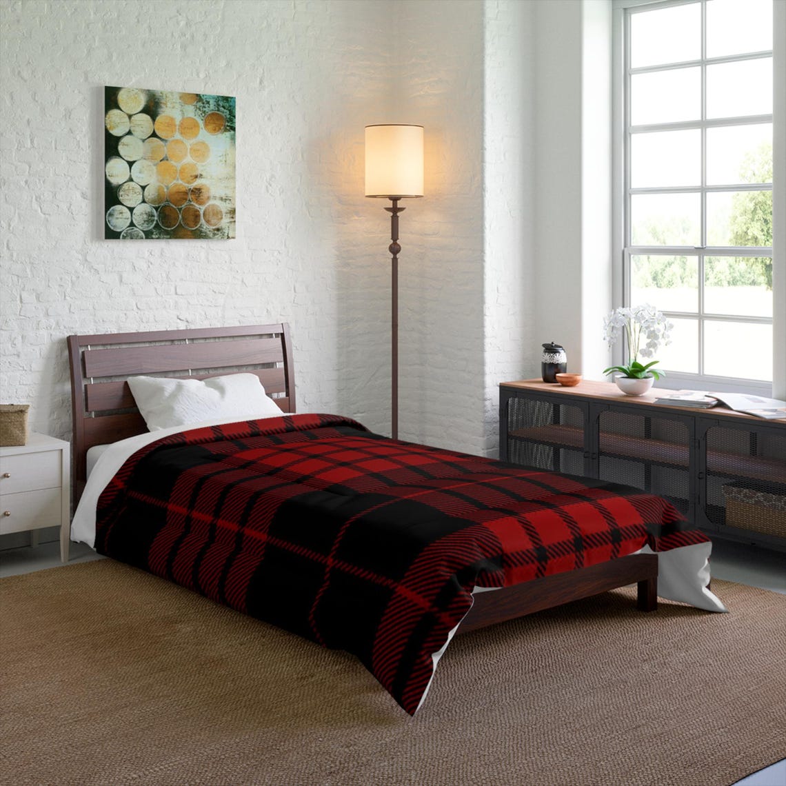 Comforter, Red Plaid Comforter, Tartan Checkered Bedding, Checkered ...
