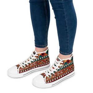 Women's High Top Sneakers, African Pattern Shoes, Geometric Design ...