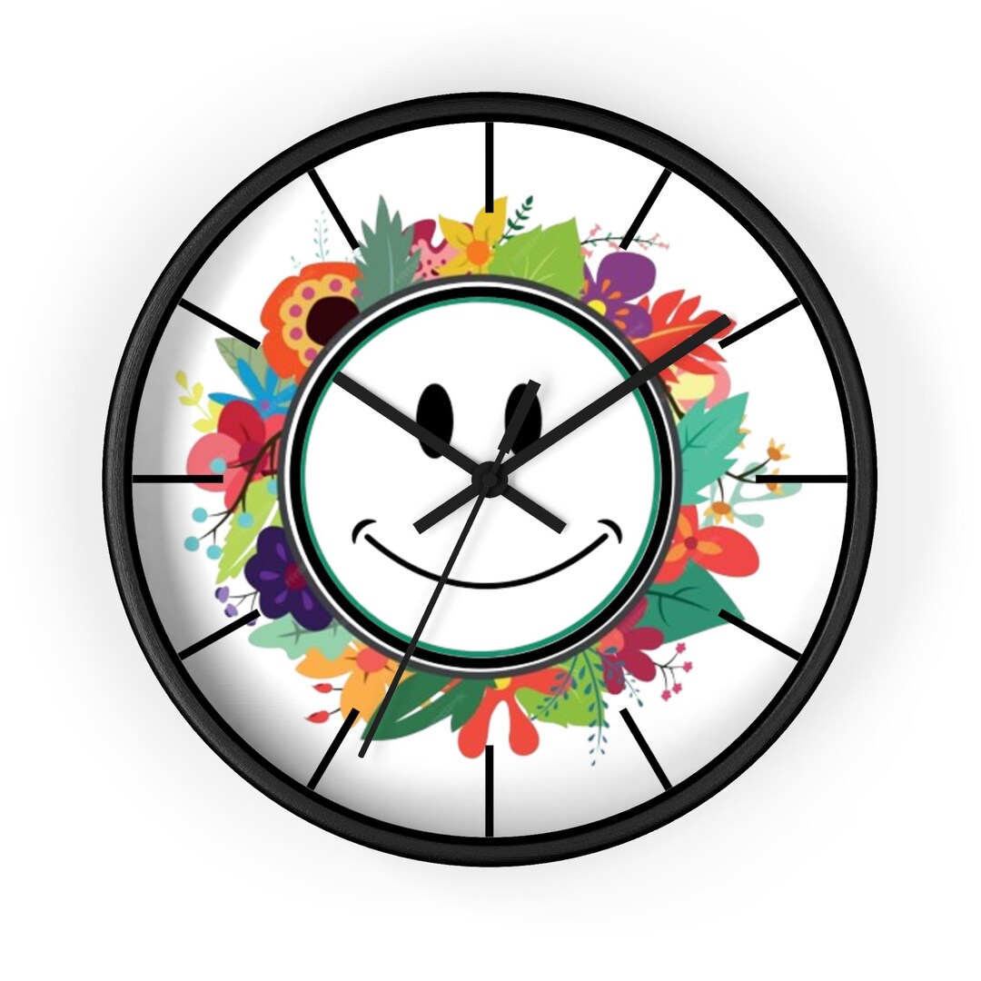 Floral Smiling Face Clock, Fall Wall Clock, Trendy Clock, Cool Clock ...
