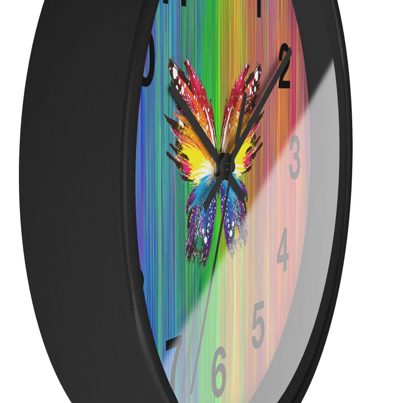 Rainbow Butterfly Clock, Rainbow Wall Clock, Rainbow Clock, Colorful ...