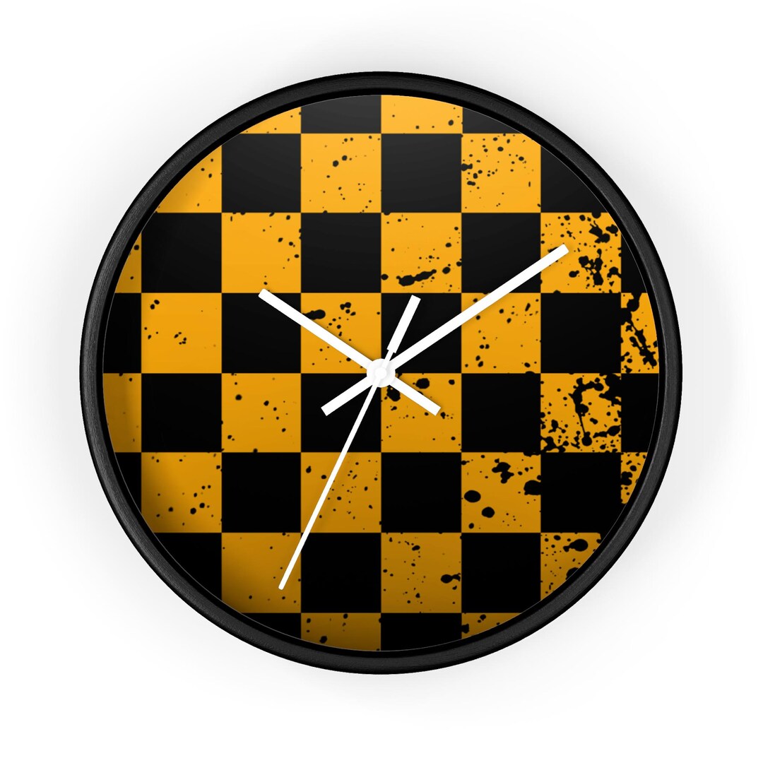 Orange Punk Checkers Wall Clock, Checkers Art Clock, Grunge Checkered ...