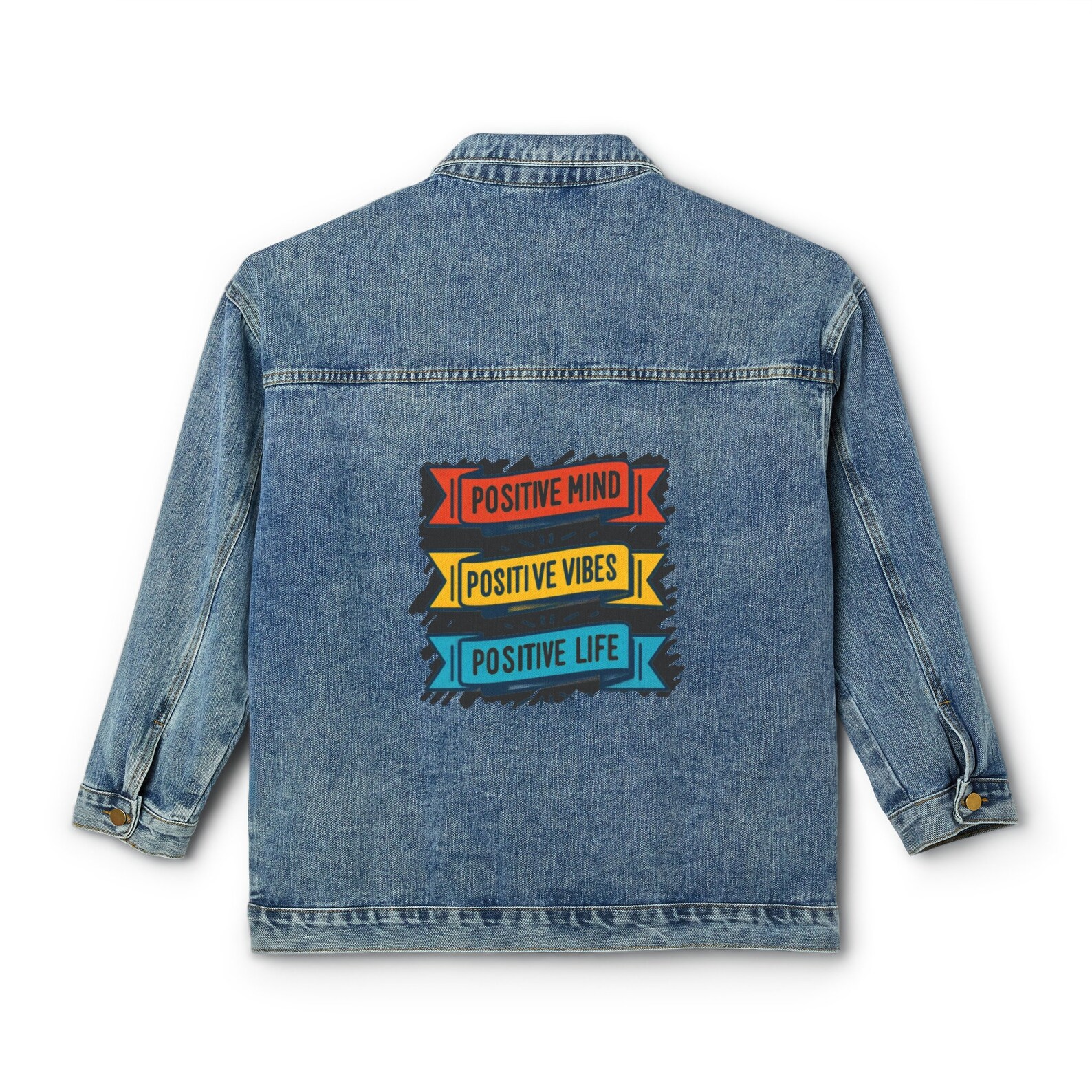 Womens Motivational and Inspirational Denim Jacket, Positive Vibes ...