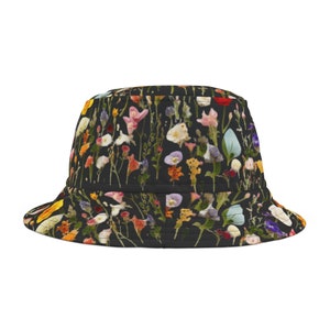 Floral Embroidery Bucket Hat | Black Bucket Hat | Women Hat Floral Embroidery Bucket Hat | Black Bucket Hat | Women Hat