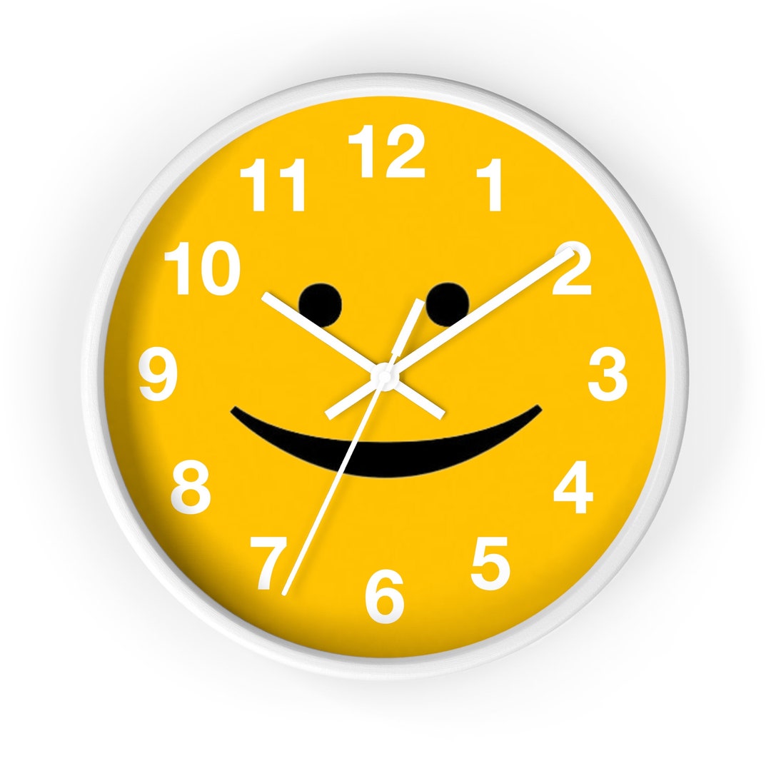 Smiley Wall Clock, Happy Face Clock, Emoji Clock, Minimalist Wall Clock ...