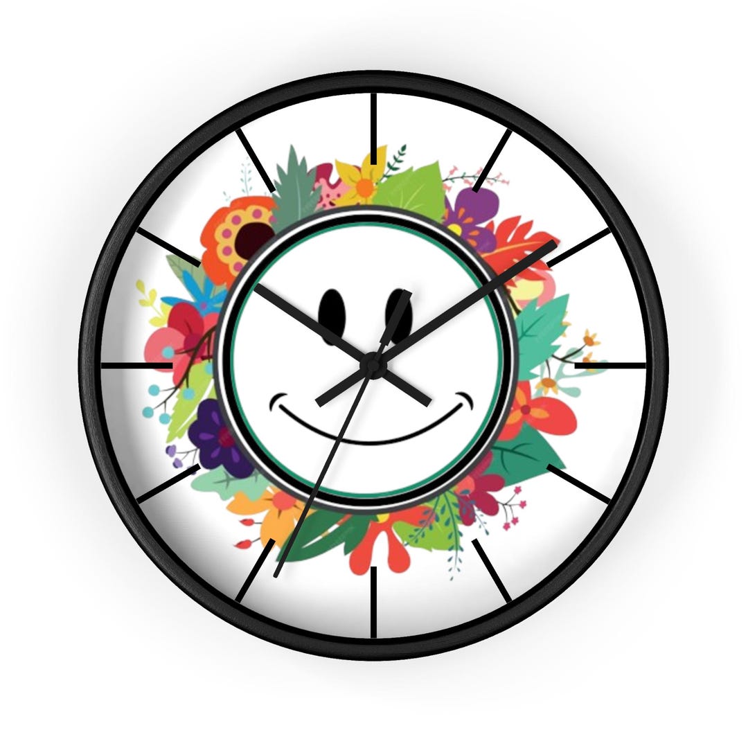 Floral Smiley Face Clock, Fall Wall Clock, Trendy Clock, Cool Clock ...