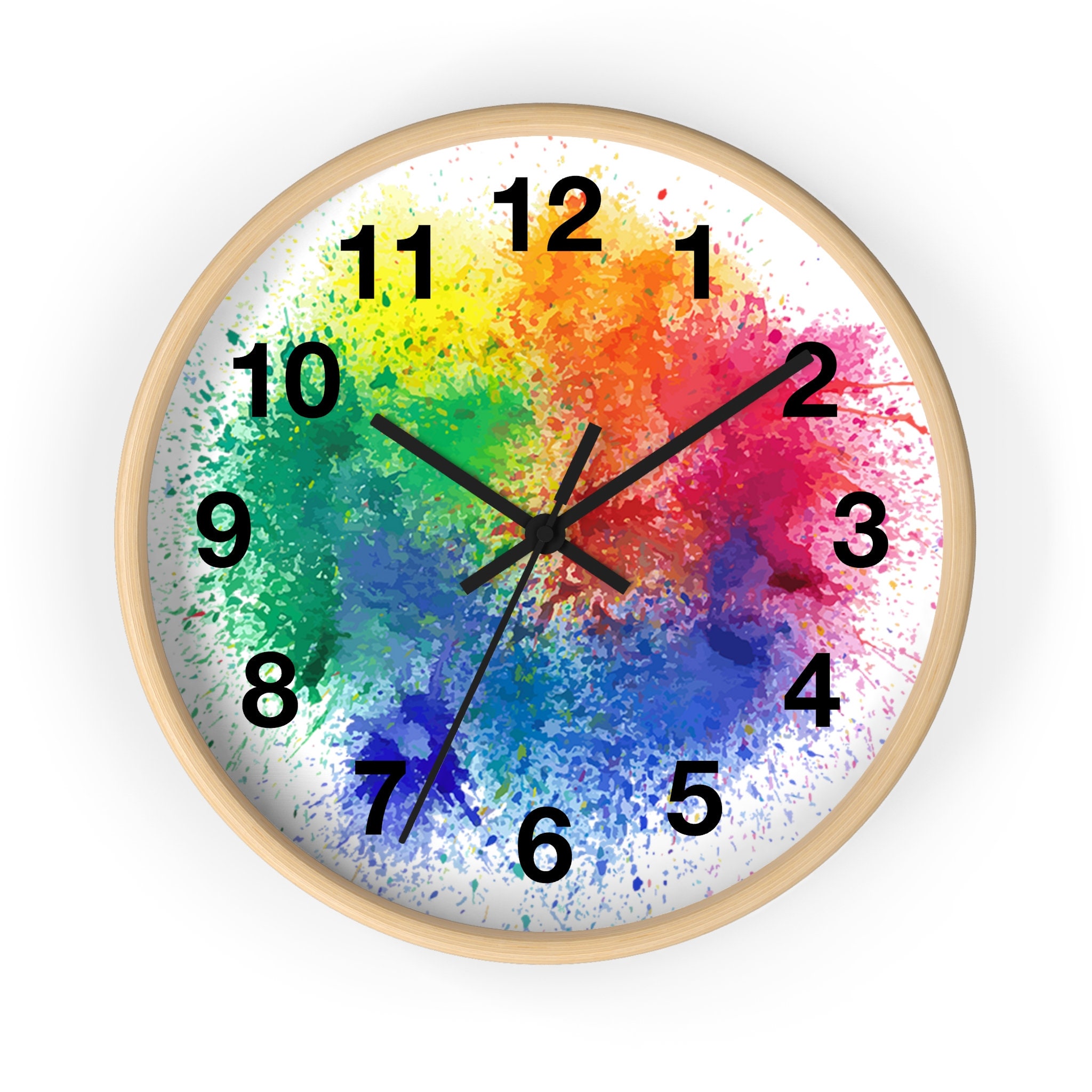 Wall Clock, Rainbow Watercolor Clock, Watercolor Splash Clock, Abstract ...