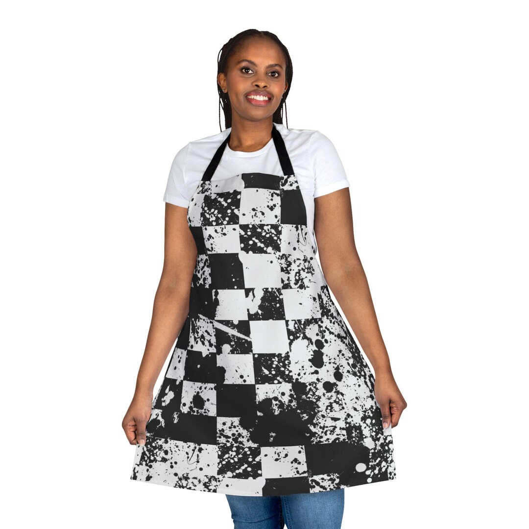 Punk Rock Checkered Apron, Black White Apron, Rock Style Apron, Punk ...