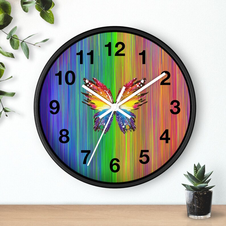 Rainbow Butterfly Clock, Rainbow Wall Clock, Rainbow Clock, Colorful ...