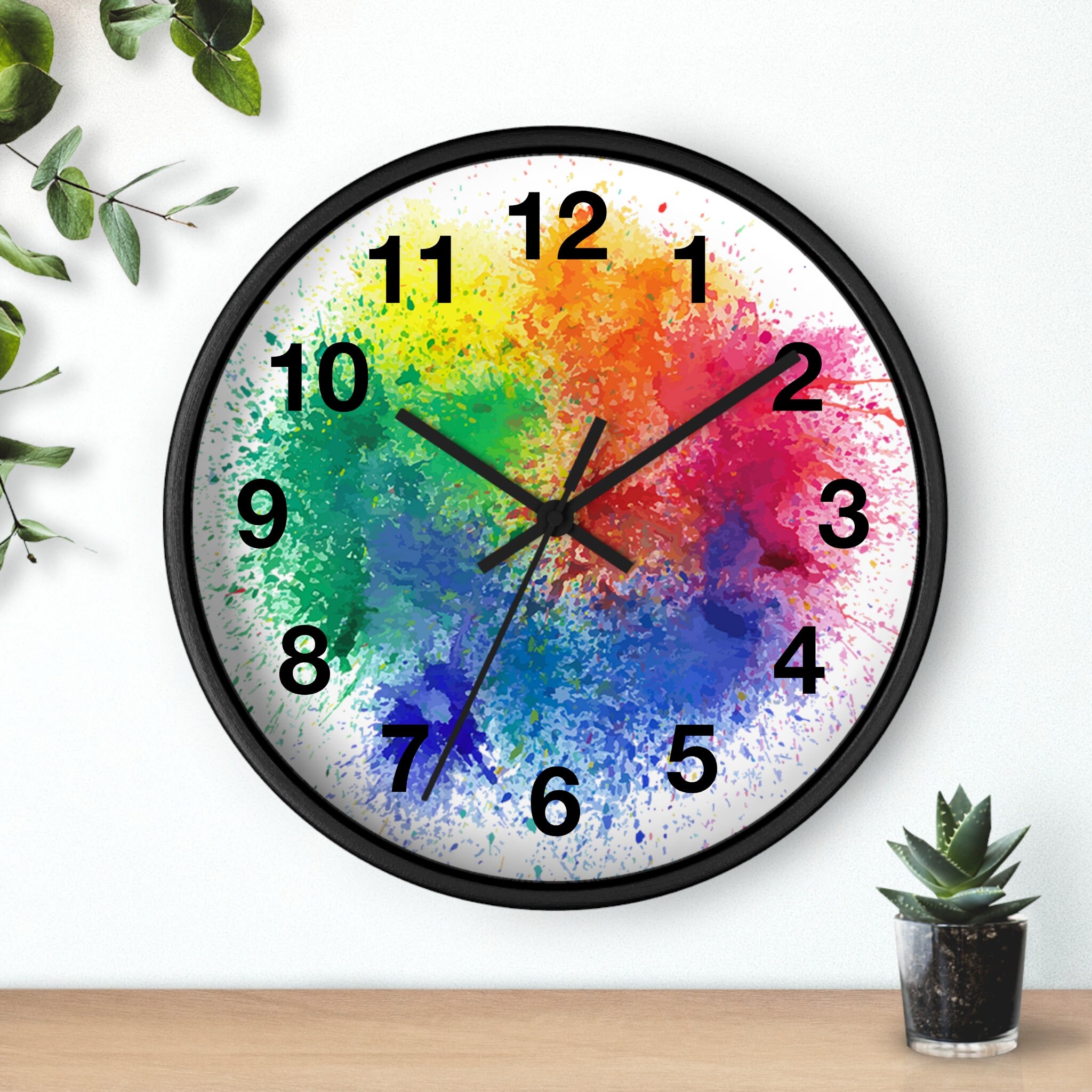 Wall Clock Rainbow Watercolor Clock Watercolor Splash Clock - Etsy