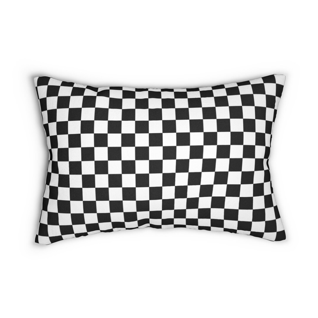 Checkerboard Lumbar Pillow, Black and White Pillow, Classic Checker ...