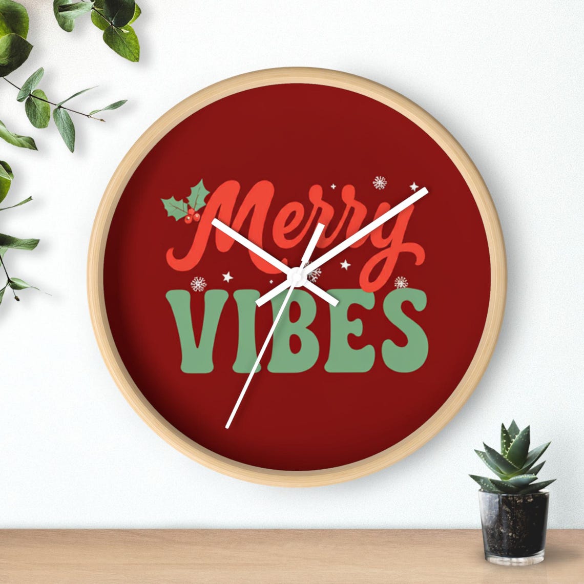 Merry Vibes Wall Clock, Red Christmas Clock, Holiday Decor Clock ...