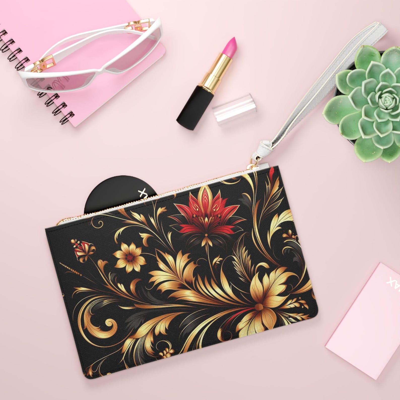 Clutch Bag, Renaissance Floral Design Purse, Floral Pattern Clutch, Zip ...