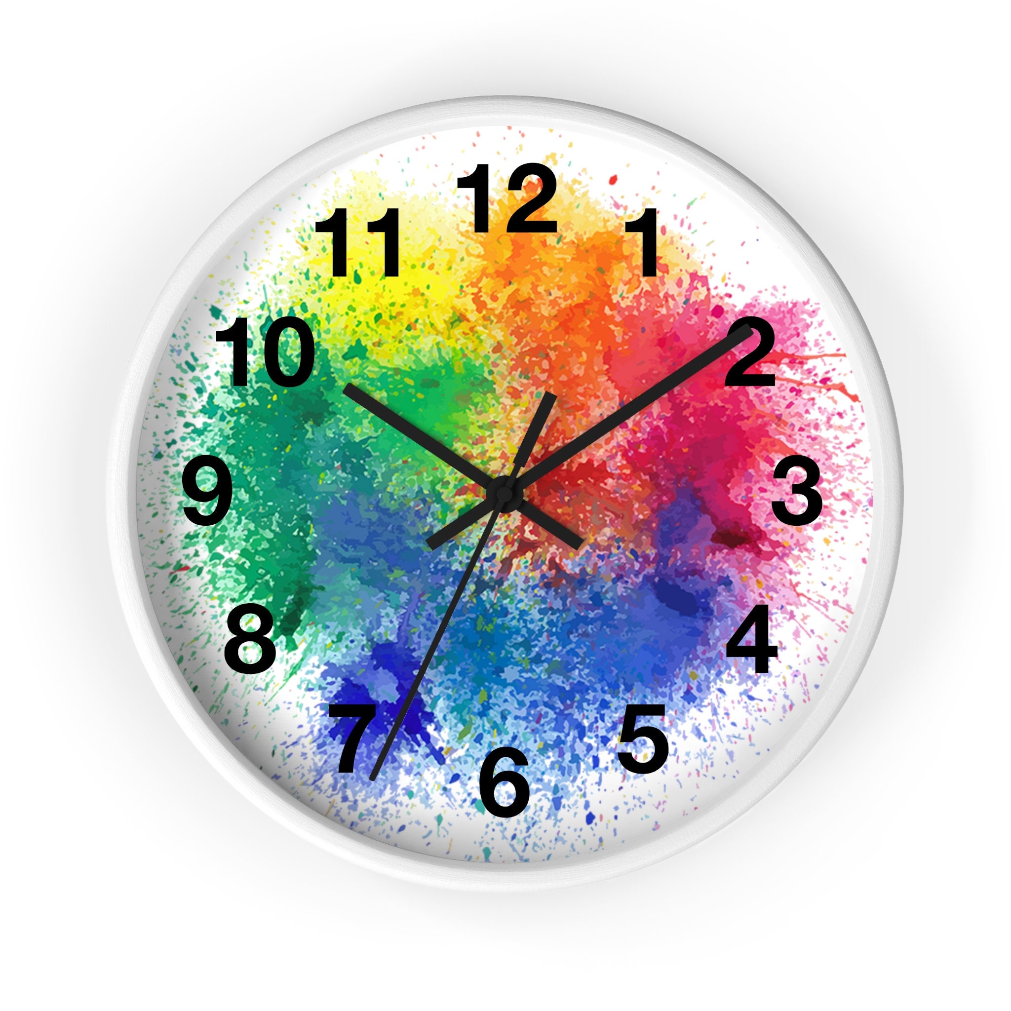 Wall Clock Rainbow Watercolor Clock Watercolor Splash Clock - Etsy