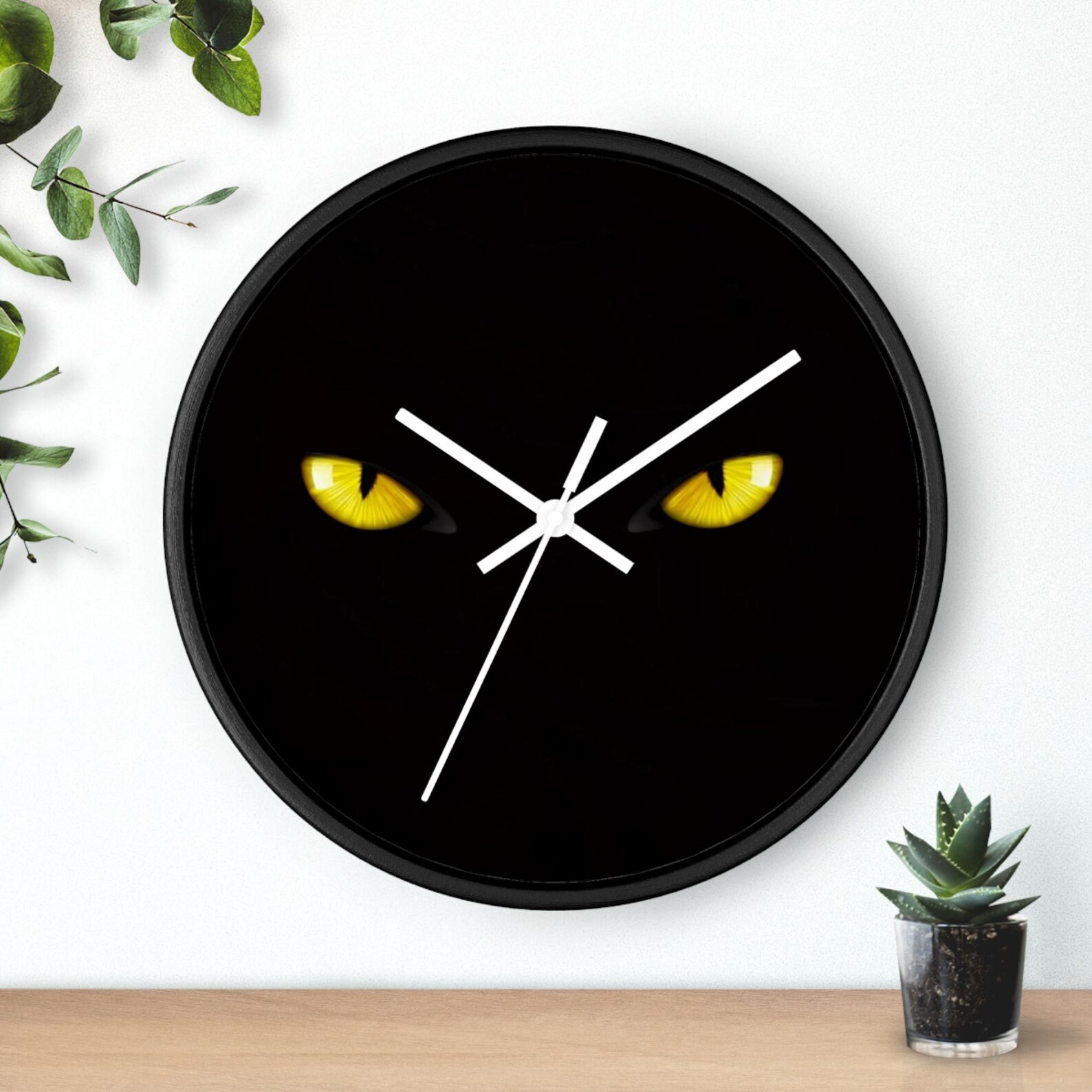 Midnight Cat Eyes Clock, Black Cat Wall Clock, Scary Eyes Clock, Creepy ...