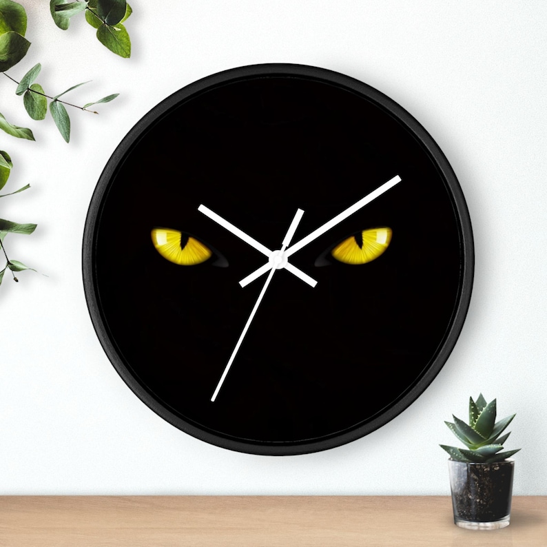 Midnight Cat Eyes Clock, Black Cat Wall Clock, Scary Eyes Clock, Creepy ...