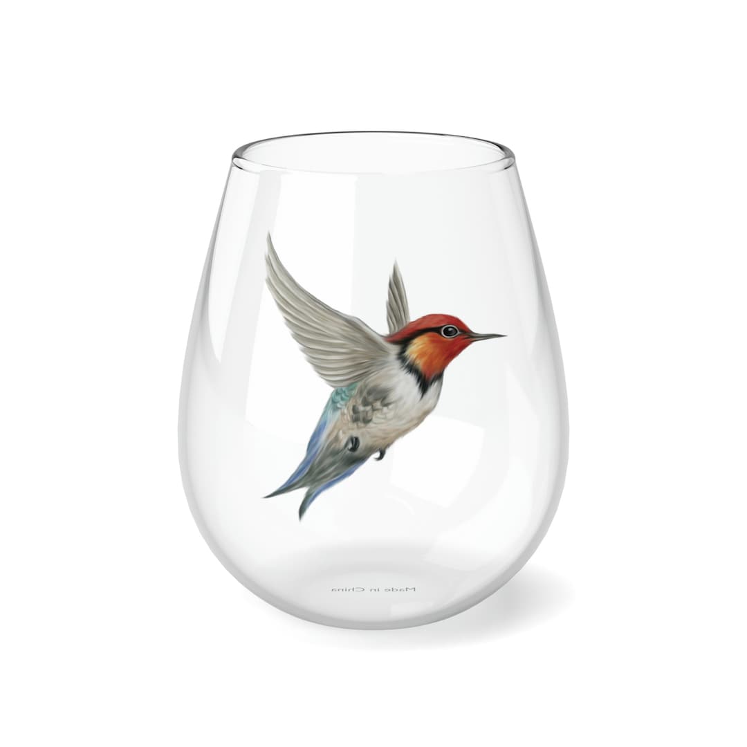 Hummingbird Stemless Wine Glass, Bird Design Wine Glass, Elegant ...