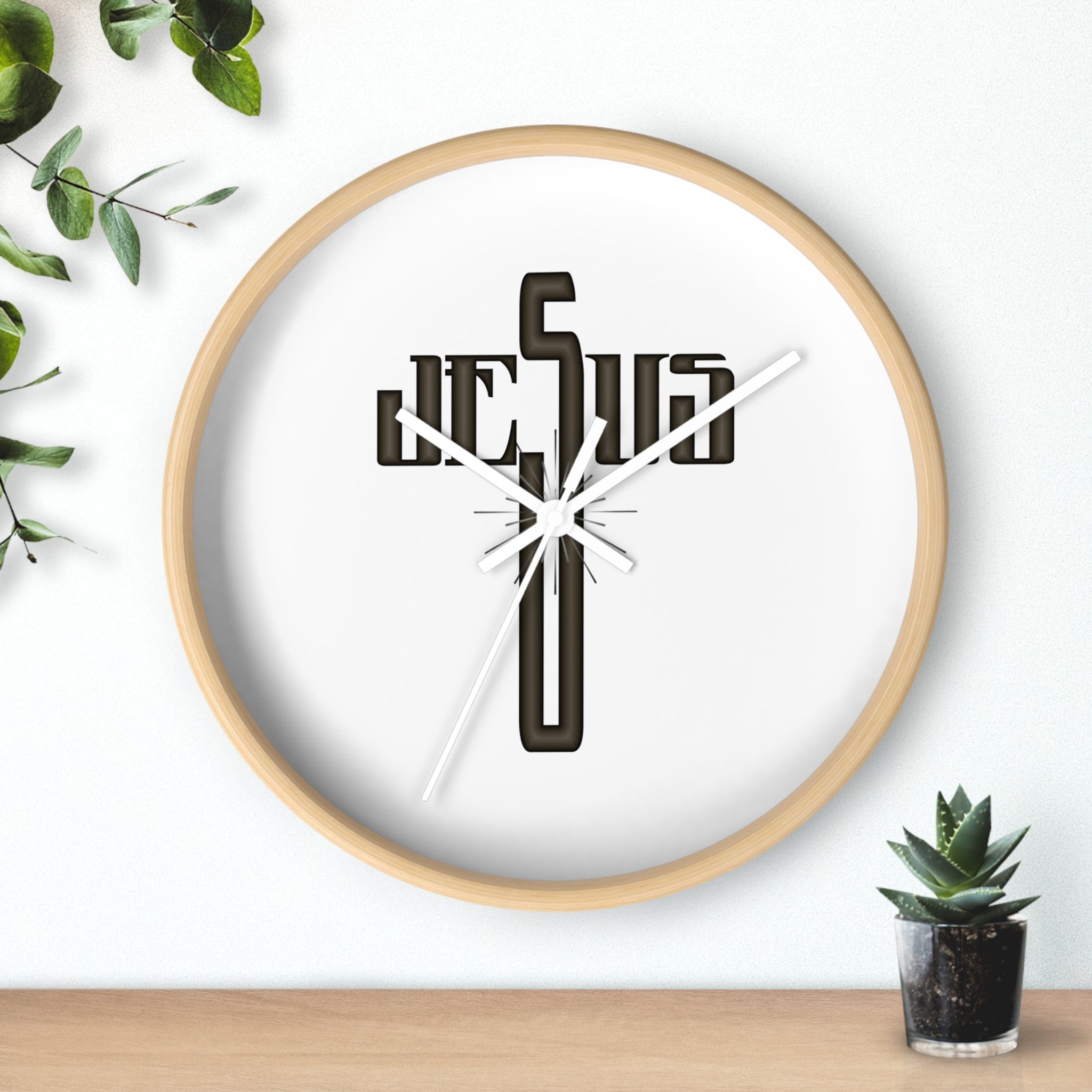 Jesus Word Art Clock, Jesus Cross Wall Clock, Christian Clock, Cross ...