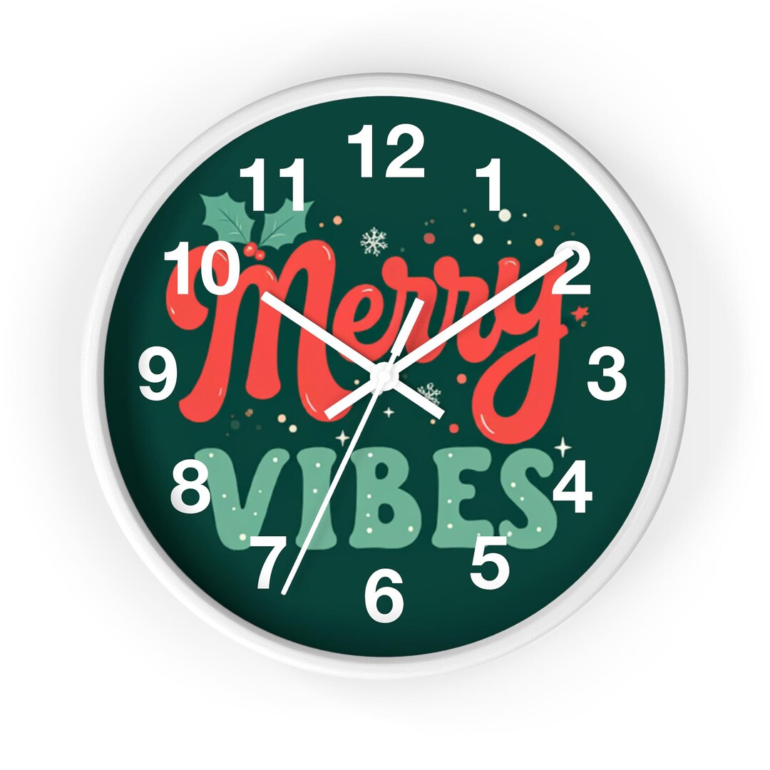 Merry Vibes Clock, Green Christmas Clock, Holiday Wall Clock ...