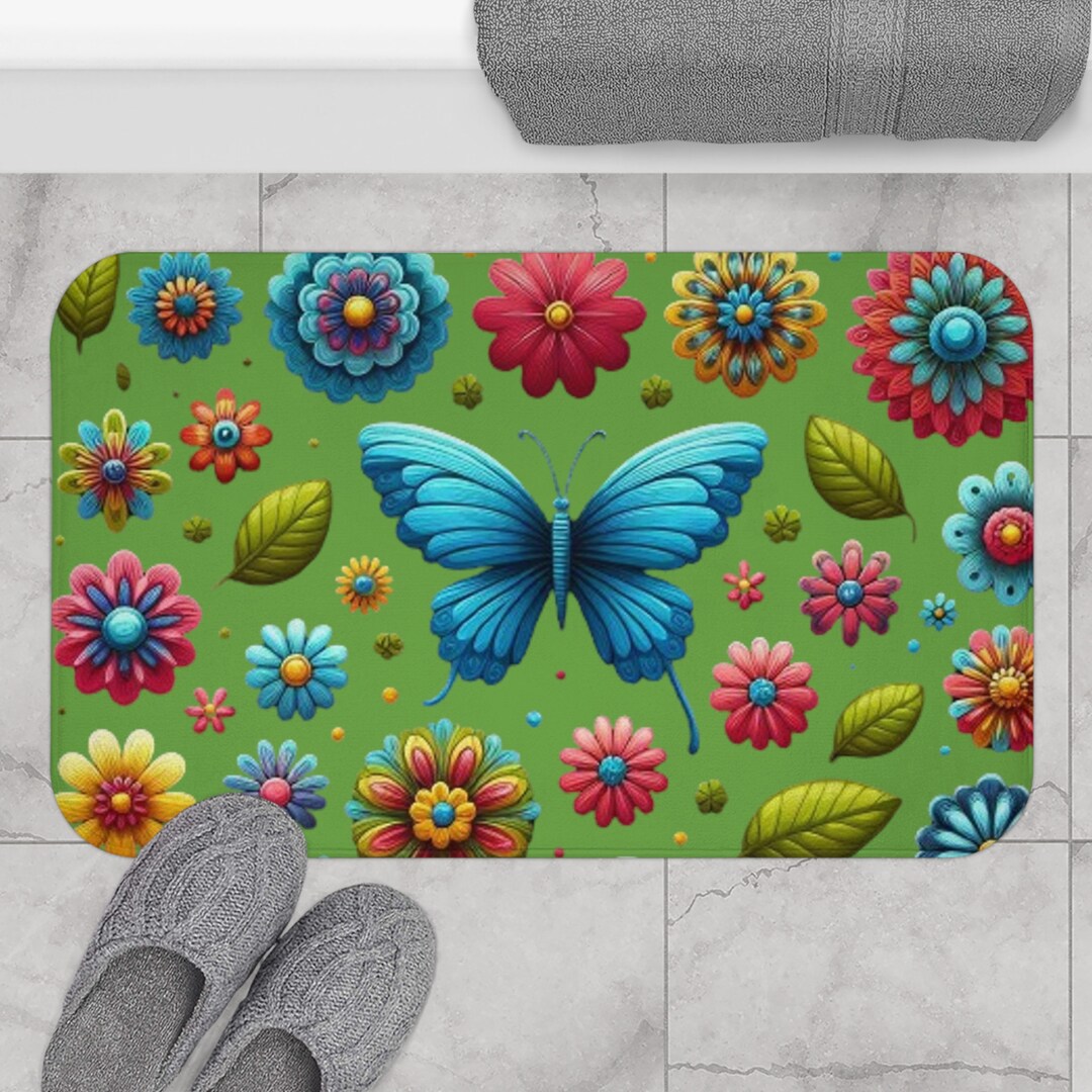 Bath Mat, Butterfly Bath Mat, Floral Bath Mat, Memory Foam Bath Mat ...