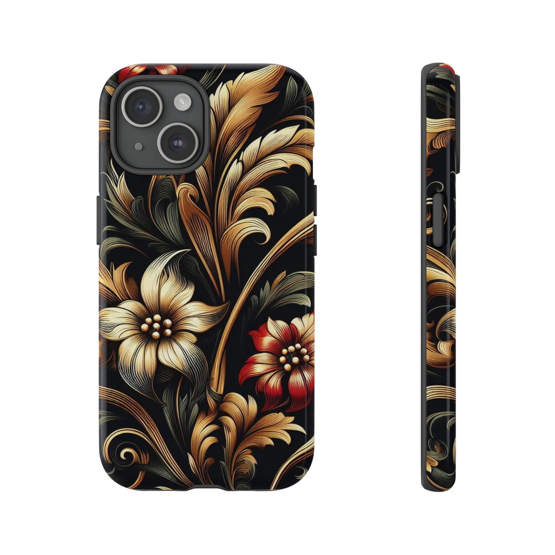 Tough Cases, Renaissance Floral, Phone Case, Floral Design, Gold Red ...
