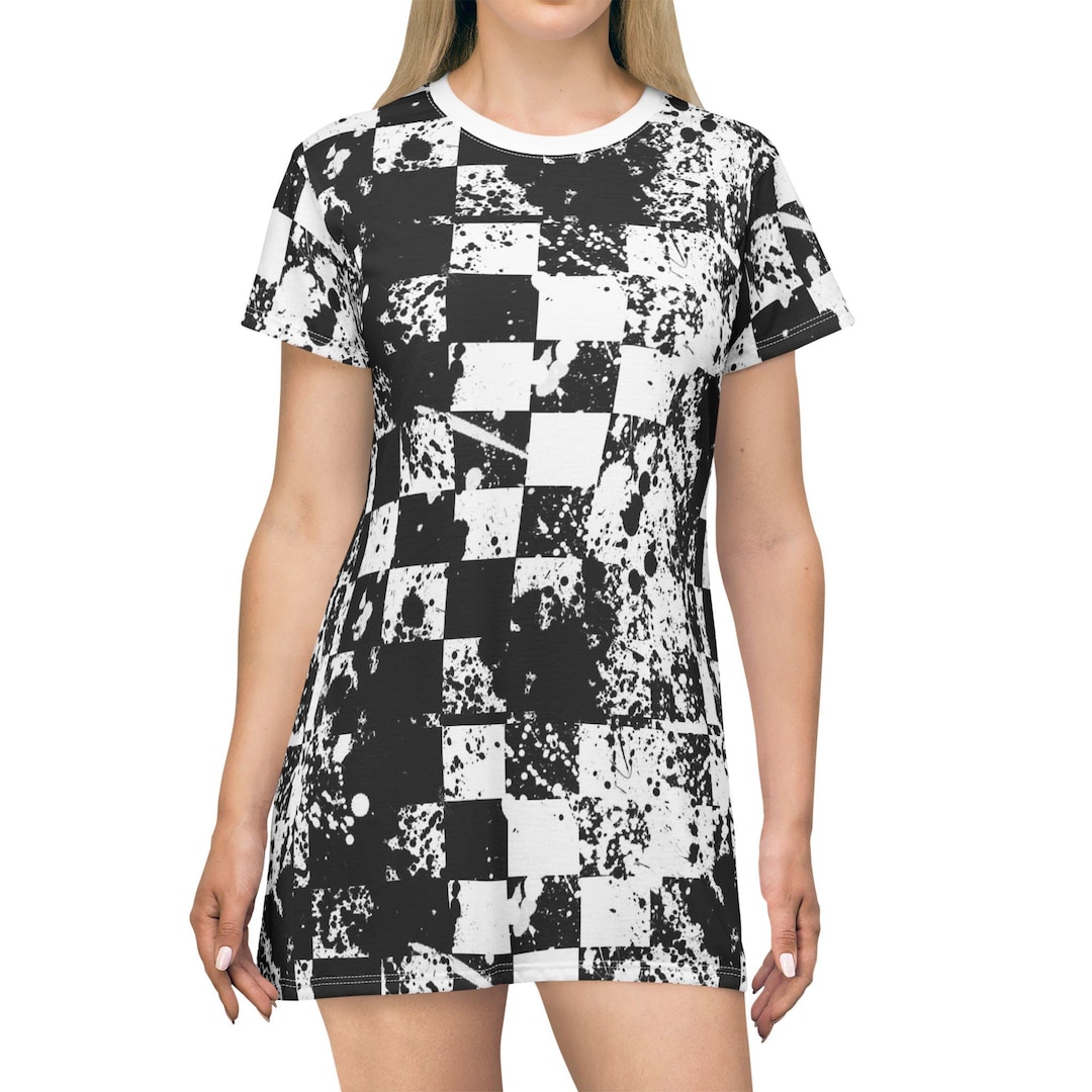 Punk Rock Checkered T Shirt Dress, Checkered T Shirt Dress, Grunge ...
