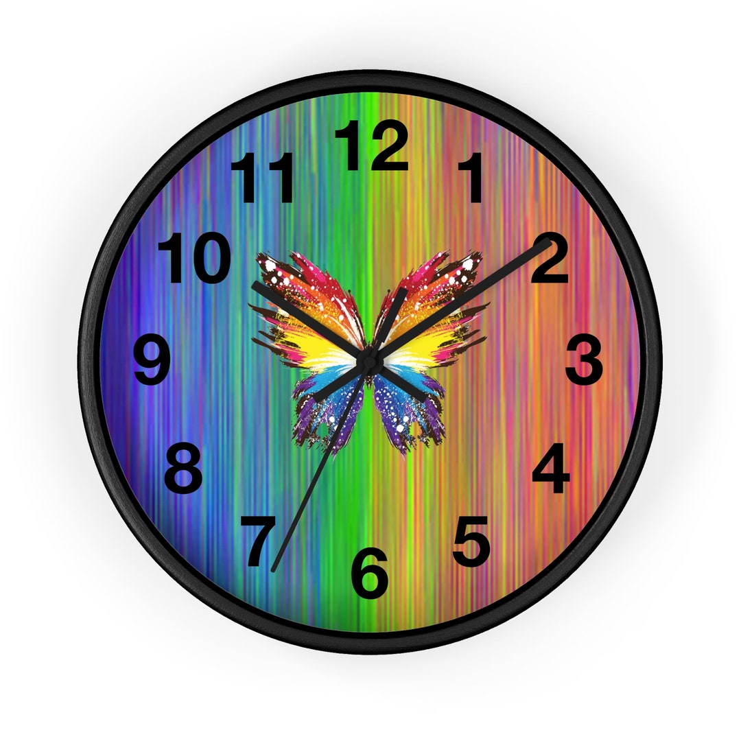Rainbow Butterfly Clock, Rainbow Wall Clock, Rainbow Clock, Colorful ...