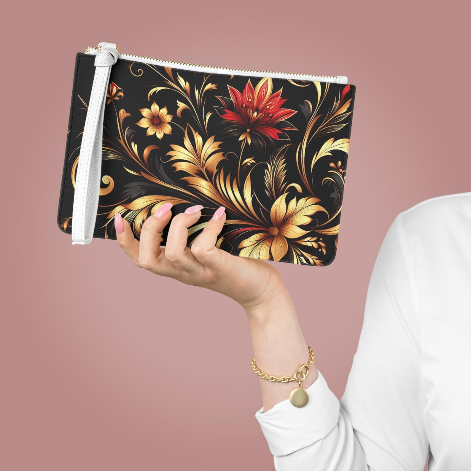 Clutch Bag, Renaissance Floral Design Purse, Floral Pattern Clutch, Zip ...