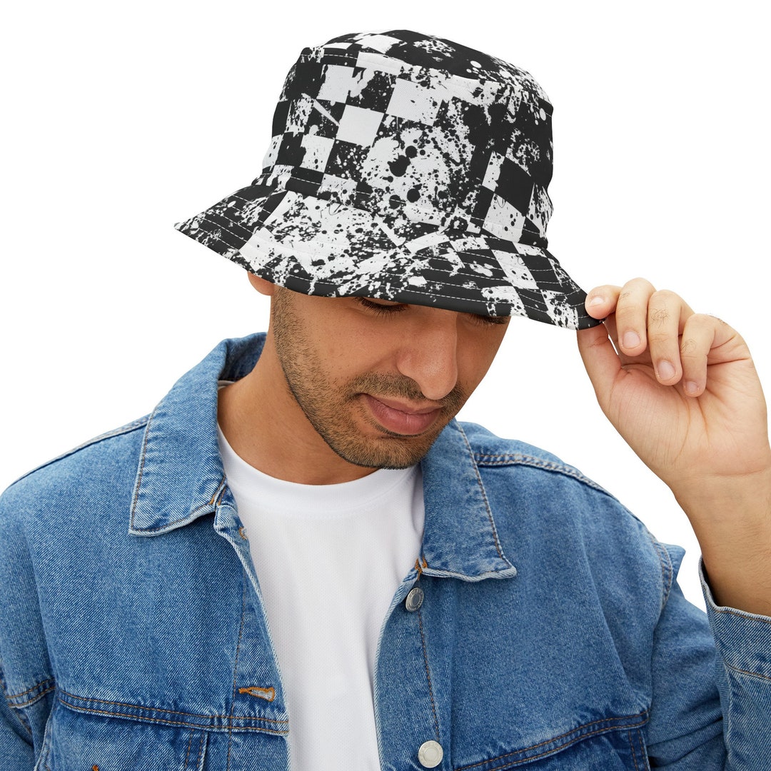 Punk Rock Bucket Hat, Punk Checkered Hat, Punk Hat, Trendy Hat, Women ...