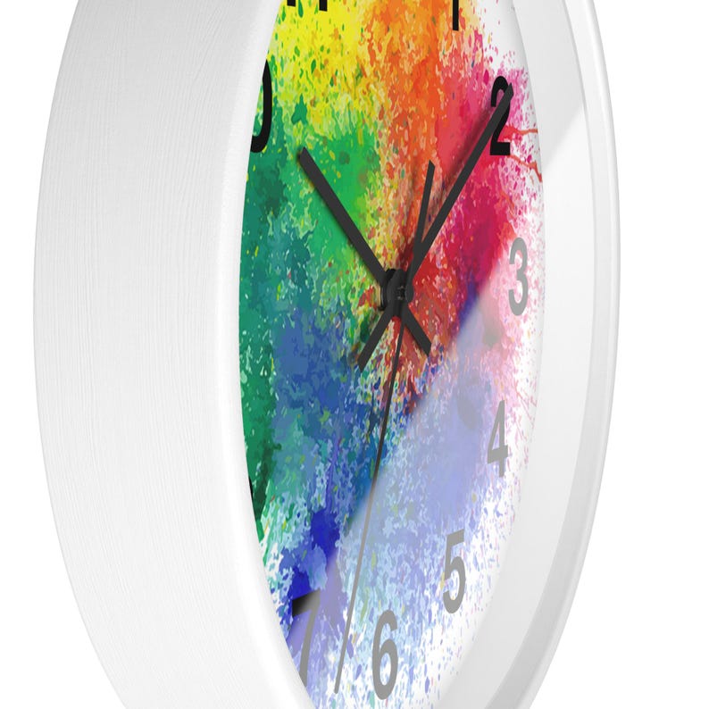 Wall Clock, Rainbow Watercolor Clock, Watercolor Splash Clock, Abstract ...