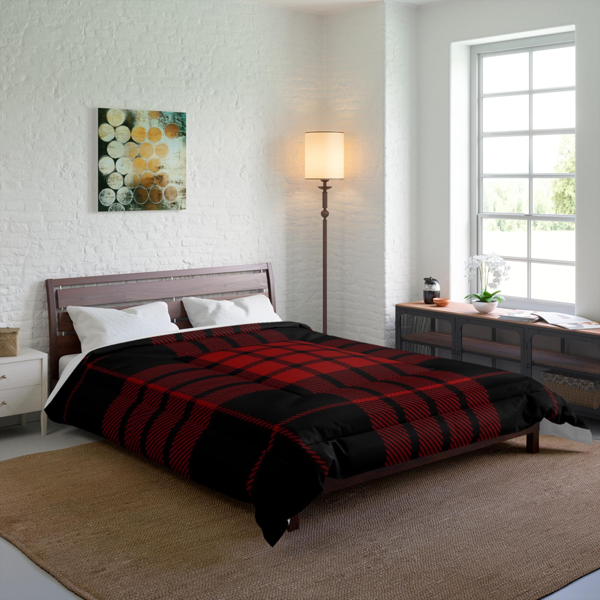 Comforter, Red Plaid Comforter, Tartan Checkered Bedding, Checkered ...