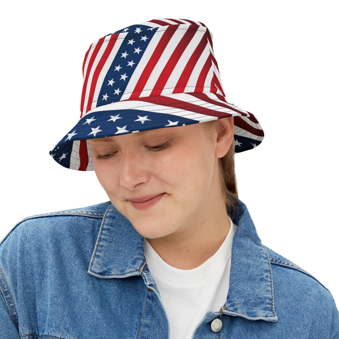 American Flag Bucket Hat, USA Flag Hat, Patriotic Hat, Stars and ...