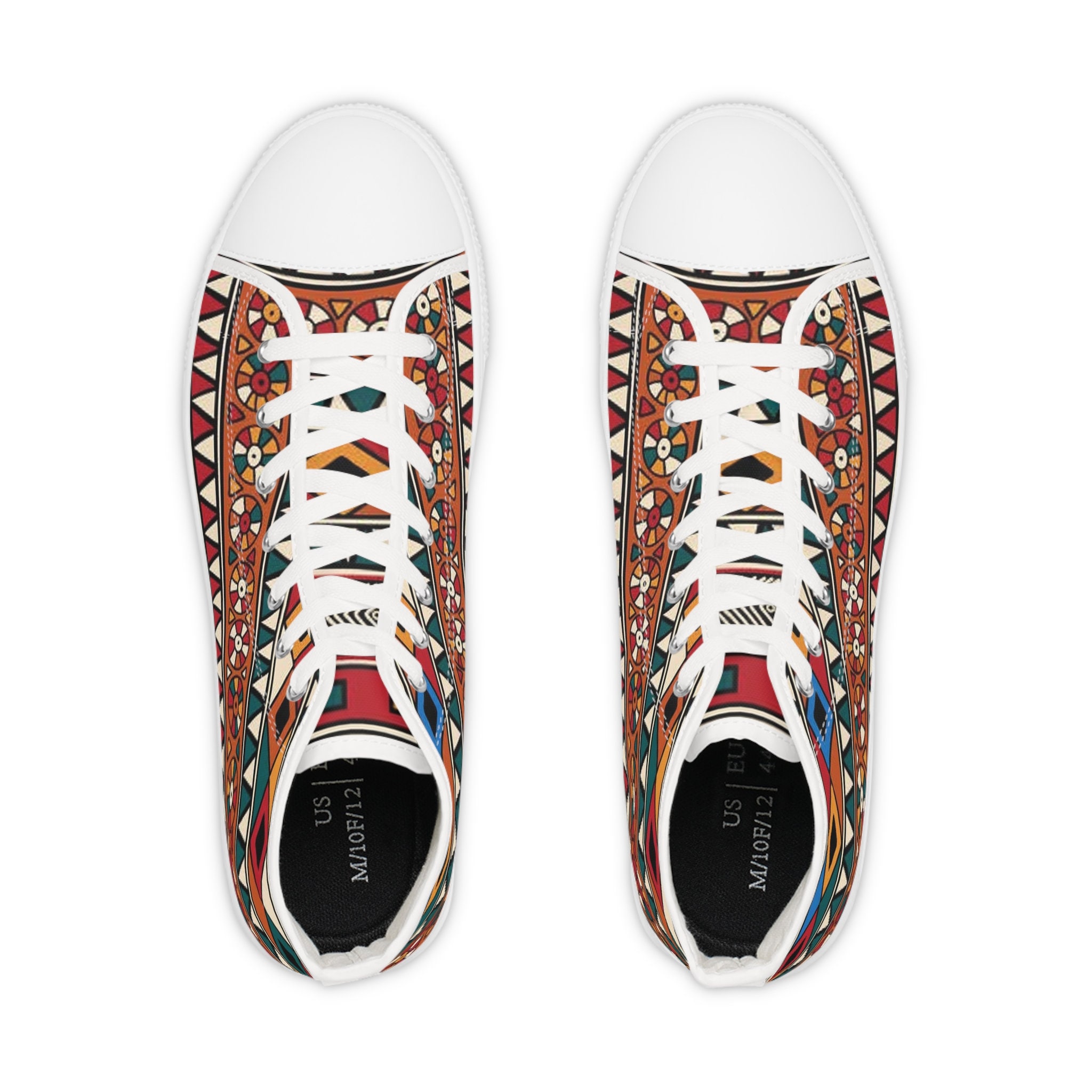 Men's High Top Sneakers, African Pattern Shoes, Colorful Tribal ...