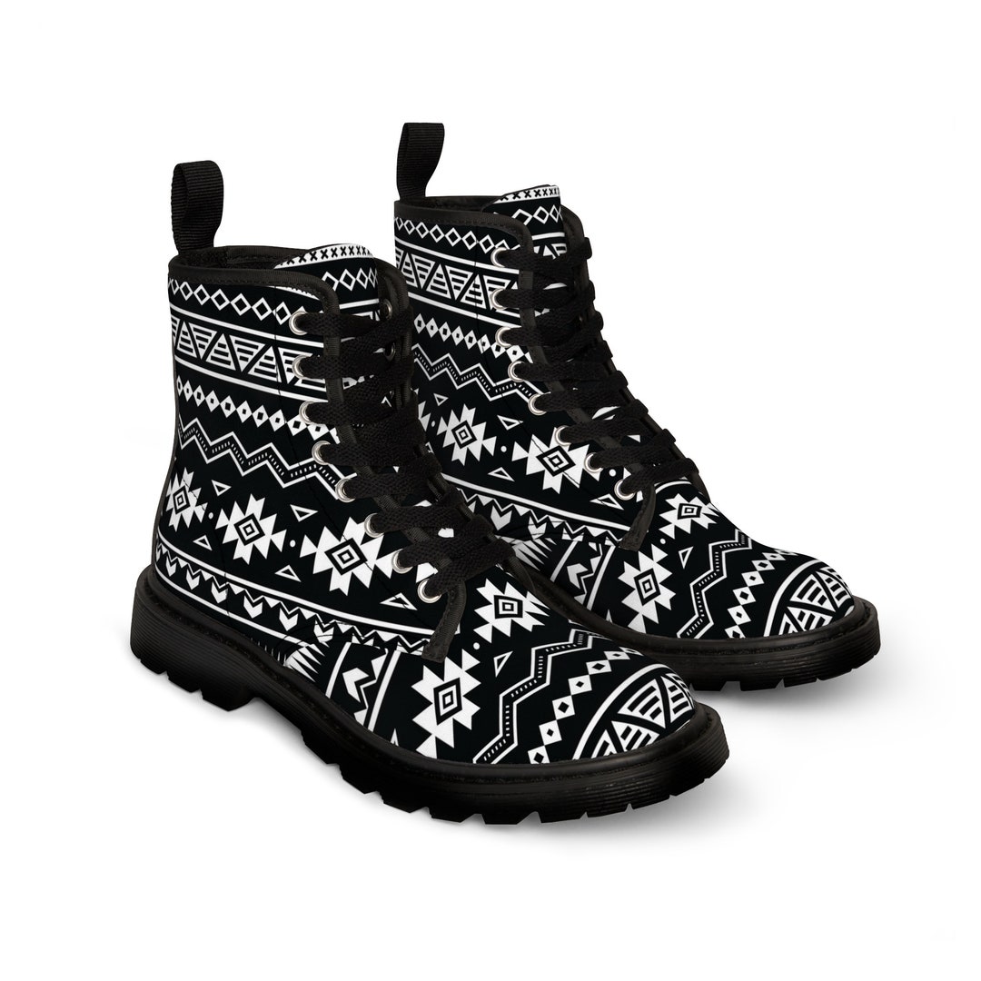 Men's Canvas Boots, Aztec Art, Geometric Pattern Footwear, Aztec ...