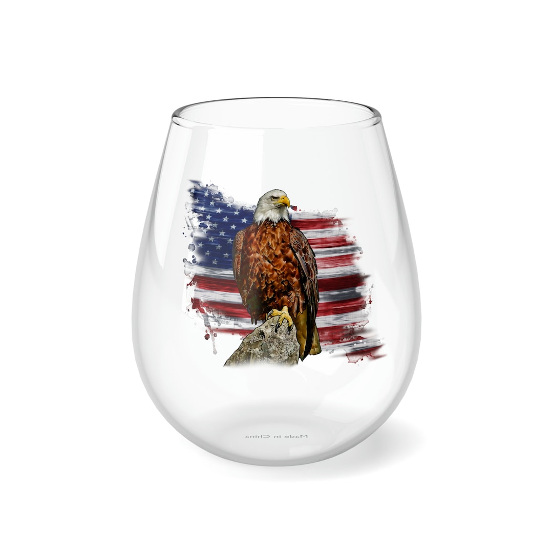 Bald Eagle Stemless Wine Glass Patriotic Wine Glassus Flag - Etsy