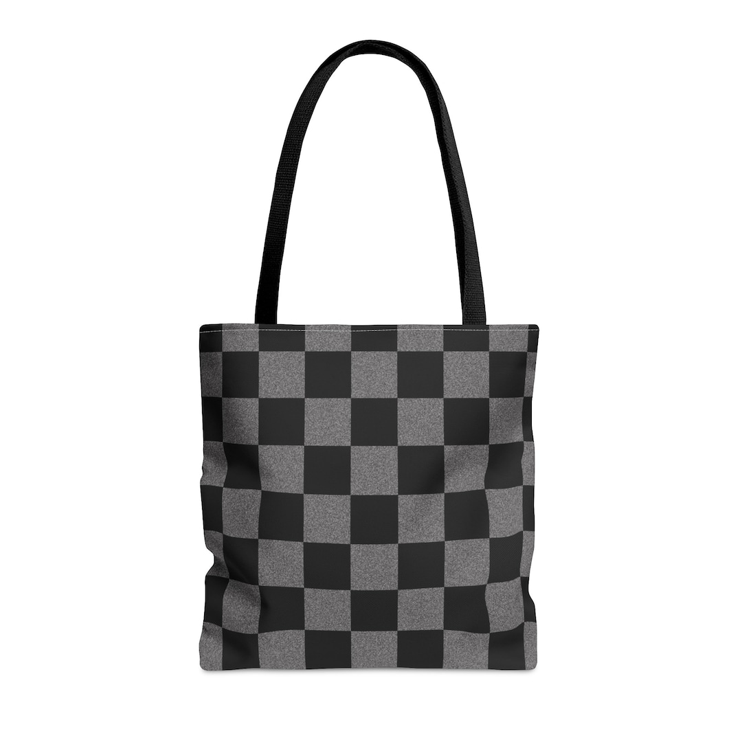 Tote Bag, Checkerboard Pattern, Black and Gray Bag, Classic Design ...