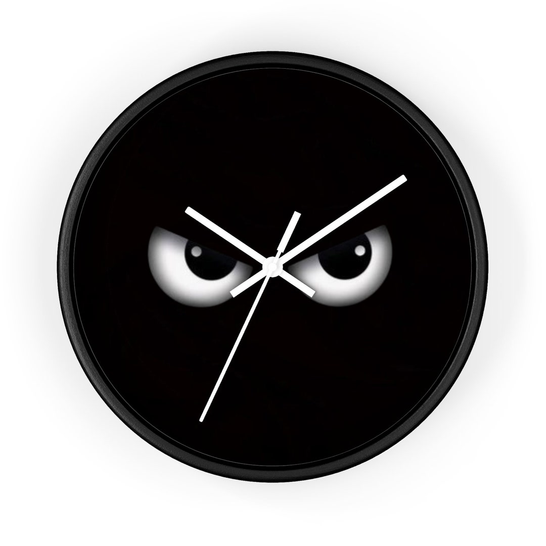 Whimsical Eyes Clock, Angry Face Wall Clock, Black Wall Clock, Funny ...