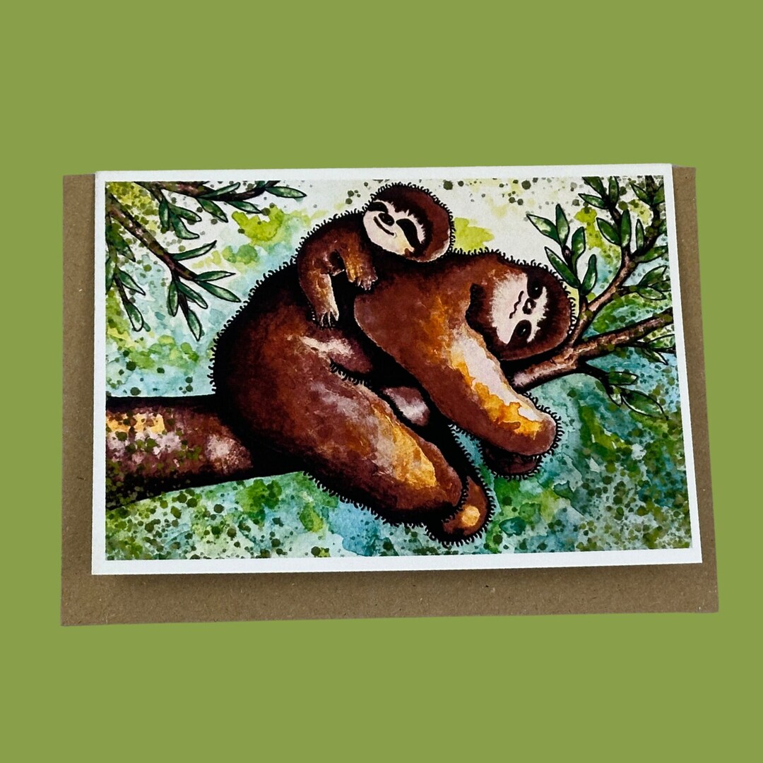 Sloth Greetings Card Watercolour Card Children's Nature Card A6 Blank ...