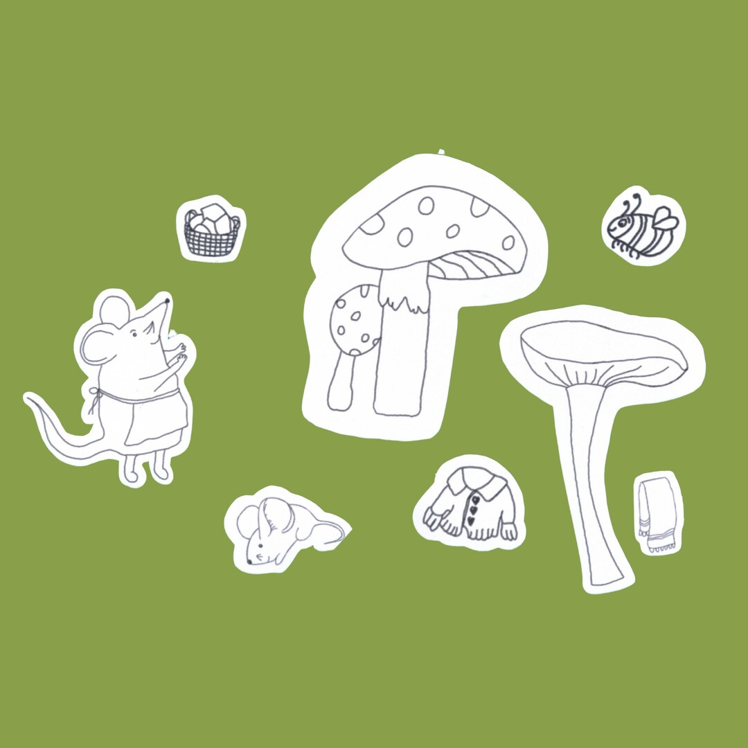 Mouse Colouring-in Paper Stickers Cottage Core Stickers Scrapbook ...