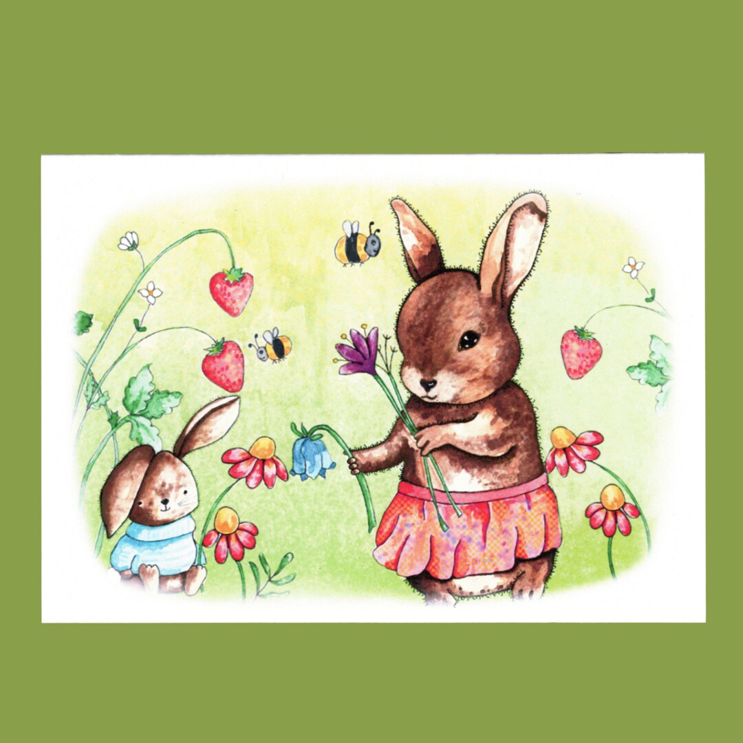 Bunny Greetings Card Watercolour Card Children's Nature Card A6 Blank ...