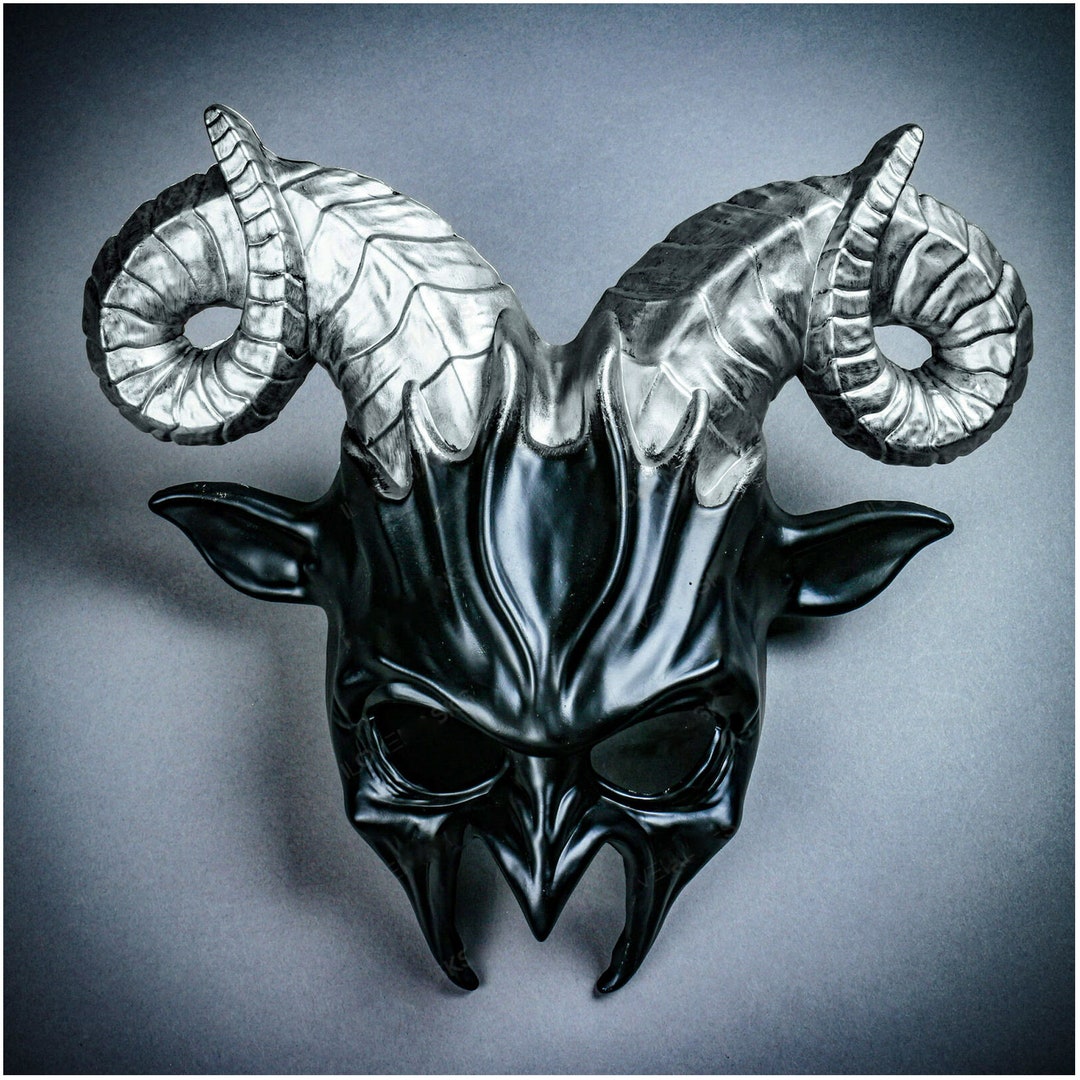Black Goat Devil Silver Ram Horn Halloween Masquerade Mask - Etsy