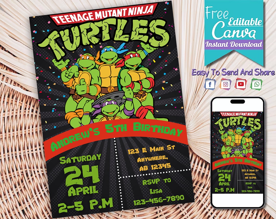 Editable Ninja Turtle Birthday Invitation Printable Ninja - Etsy