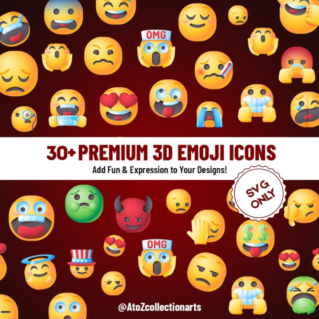 3D Emoji SVG Bundle | Fun Vector Emoji Icons | Editable Cartoon Emojis ...