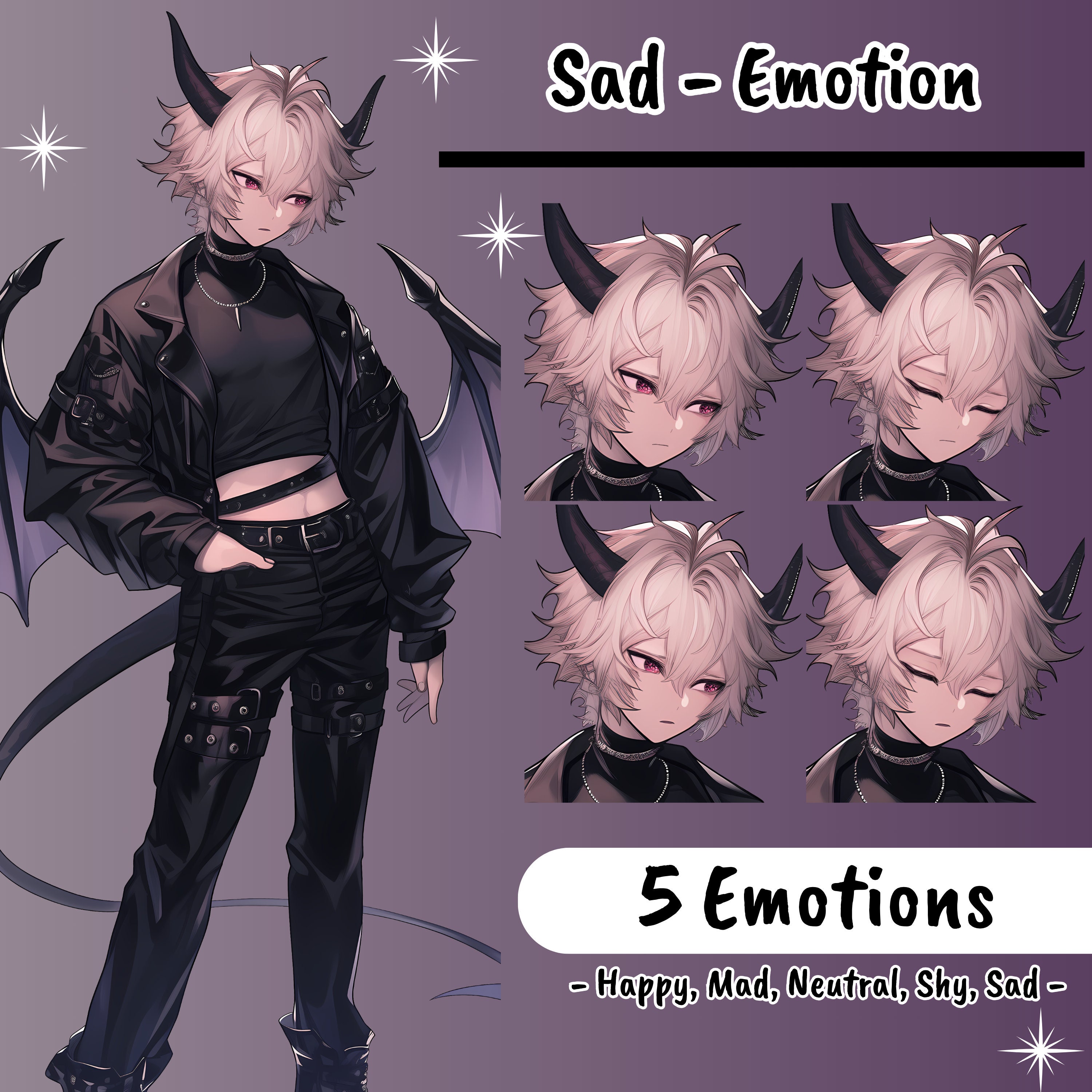 PNGTUBER | Ian, the Demon Guy | 5 Emotions | Vtuber Premade Assets for ...