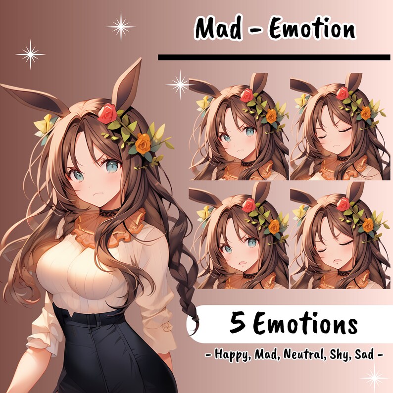 PNGTUBER | Lea the Bunny Ear Girl | 5 Emotions | Vtuber Premade Assets ...