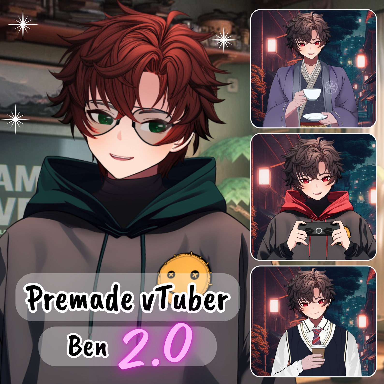 Vtuber | Ben V2, the Hoody Lover | 22 Emotions / Toggles | Live2d Model ...