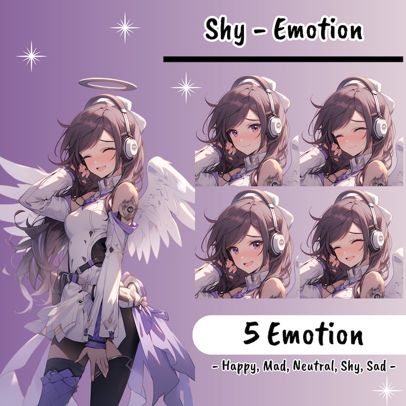 PNGTUBER Ella the Gaming Angel 5 Emotions Vtuber Premade Assets for ...