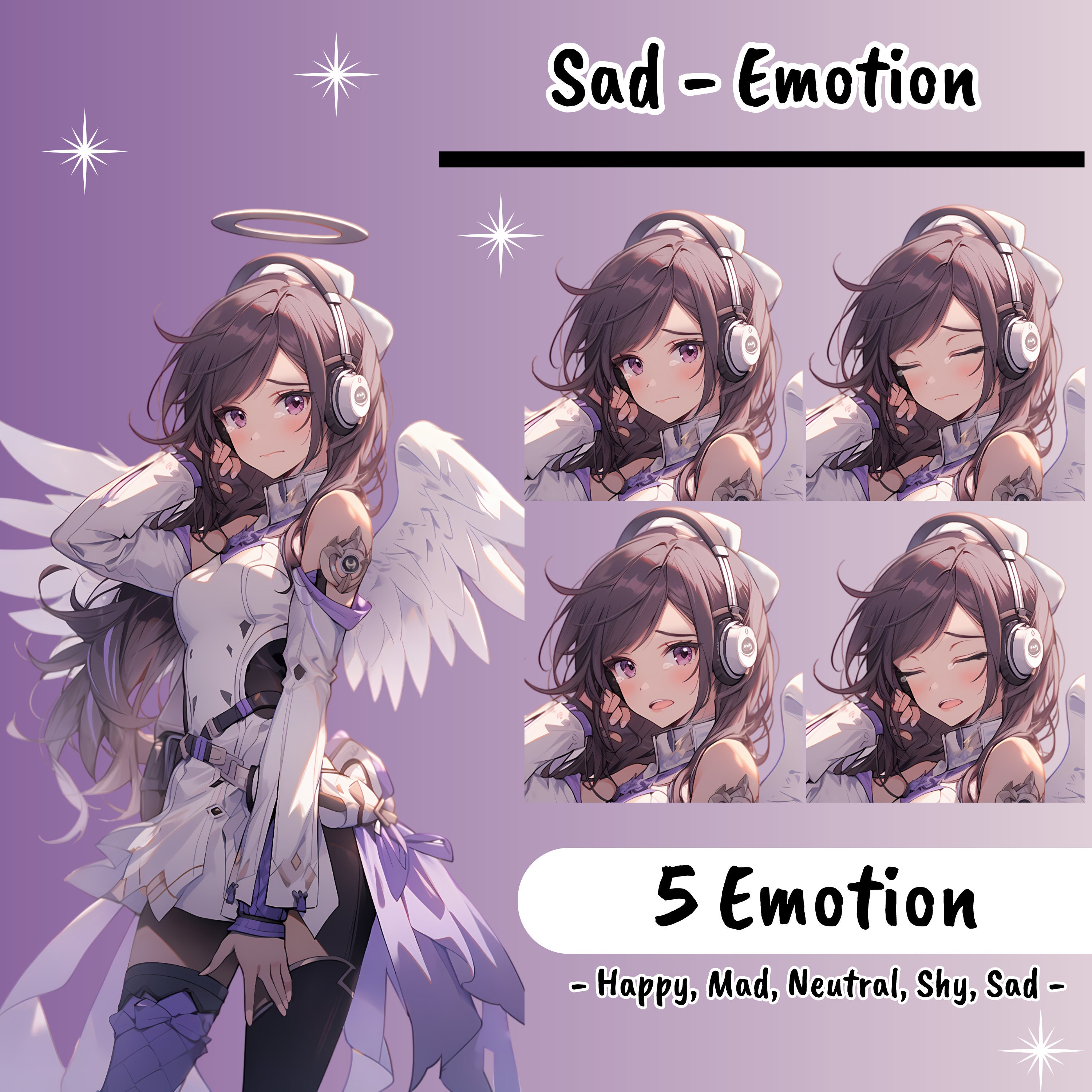 PNGTUBER | Ella the Gaming Angel | 5 Emotions | Vtuber Premade Assets ...